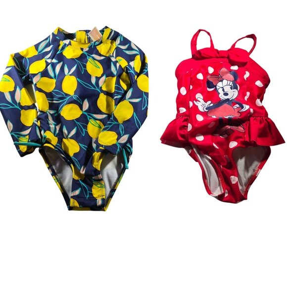Swim | Lot Of 2 Bathing Suits Toddler 3t Swim Disney Minnie Mouse Lemon ...